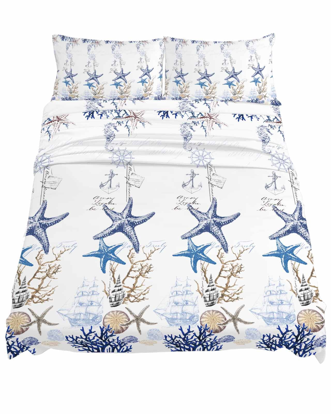 California King Size Blue Ocean Sheet Sets Starfish Shell Coral Vintage ...