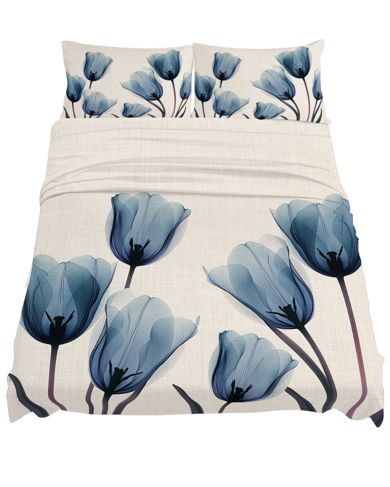 California King Size Blue Tulip Sheet Sets Minimalist Modern Flower Art ...