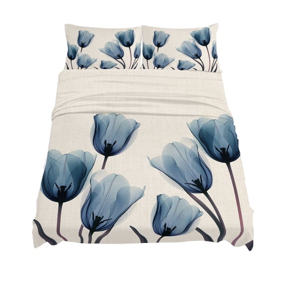 California King Size Blue Tulip Sheet Sets Minimalist Modern Flower Art ...