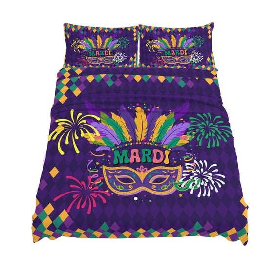 California King Size Carnival Sheet Sets Mask Feathers Firework Purple ...