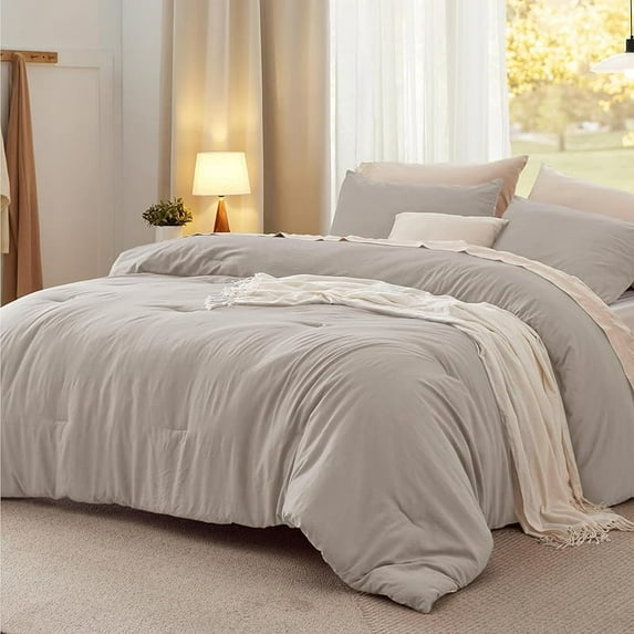California King Size Comforter Set, Beige Soft Prewashed Bedding for ...