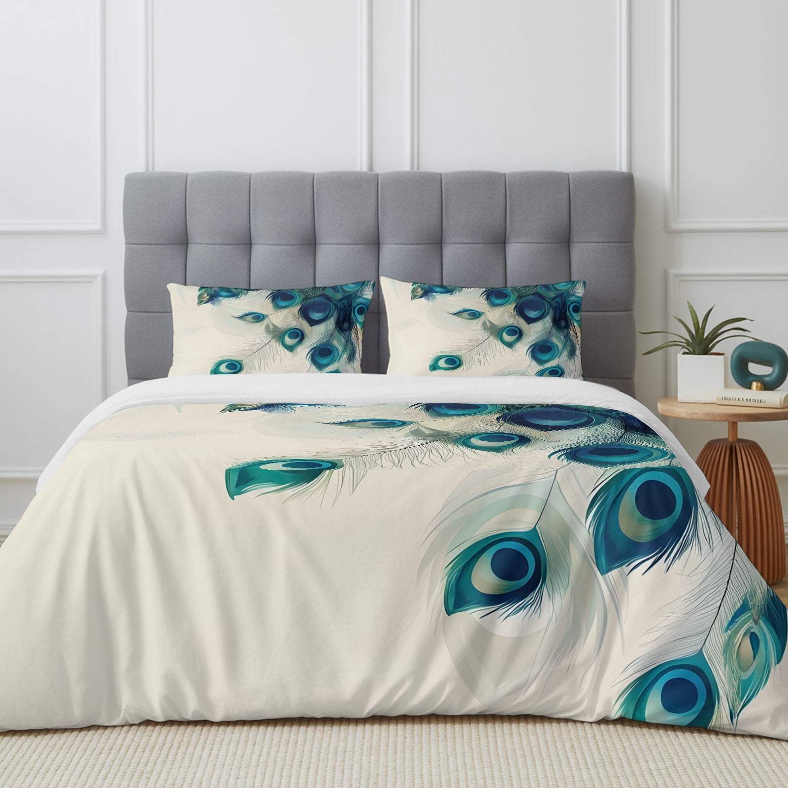 California King Size Duvet Cover 4 Piece Bedding Set Abstract Peacock ...