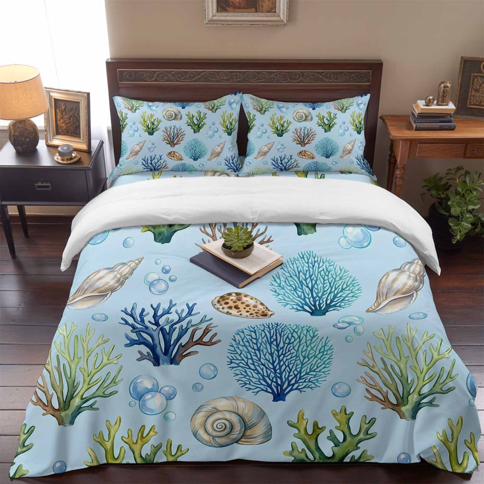 California King Size Duvet Cover 4 Piece Bedding Set Coastal Shell ...