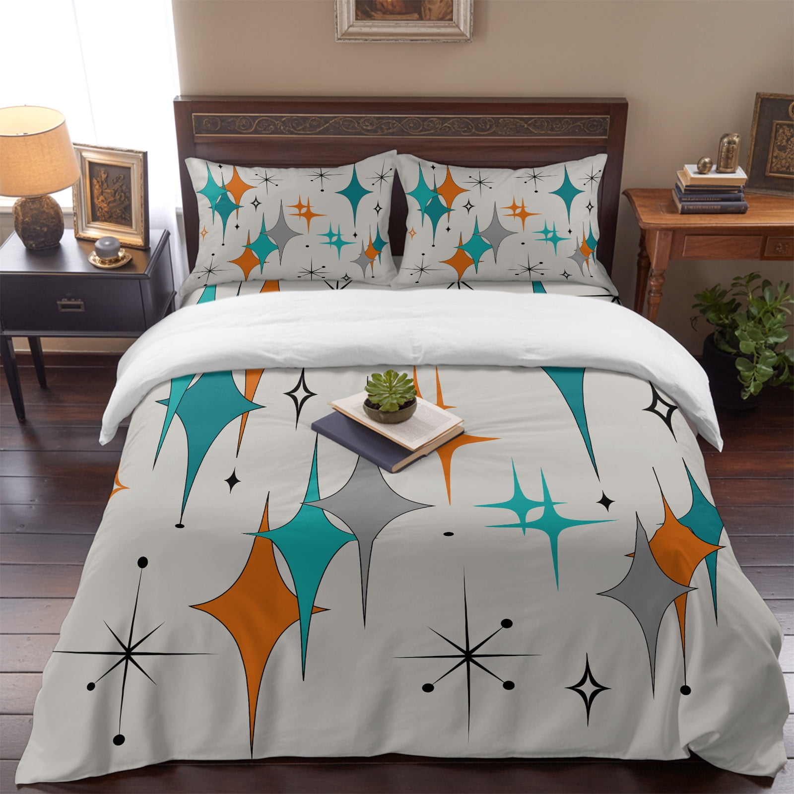 California King Size Duvet Cover 4 Piece Bedding Set Diamond Block ...