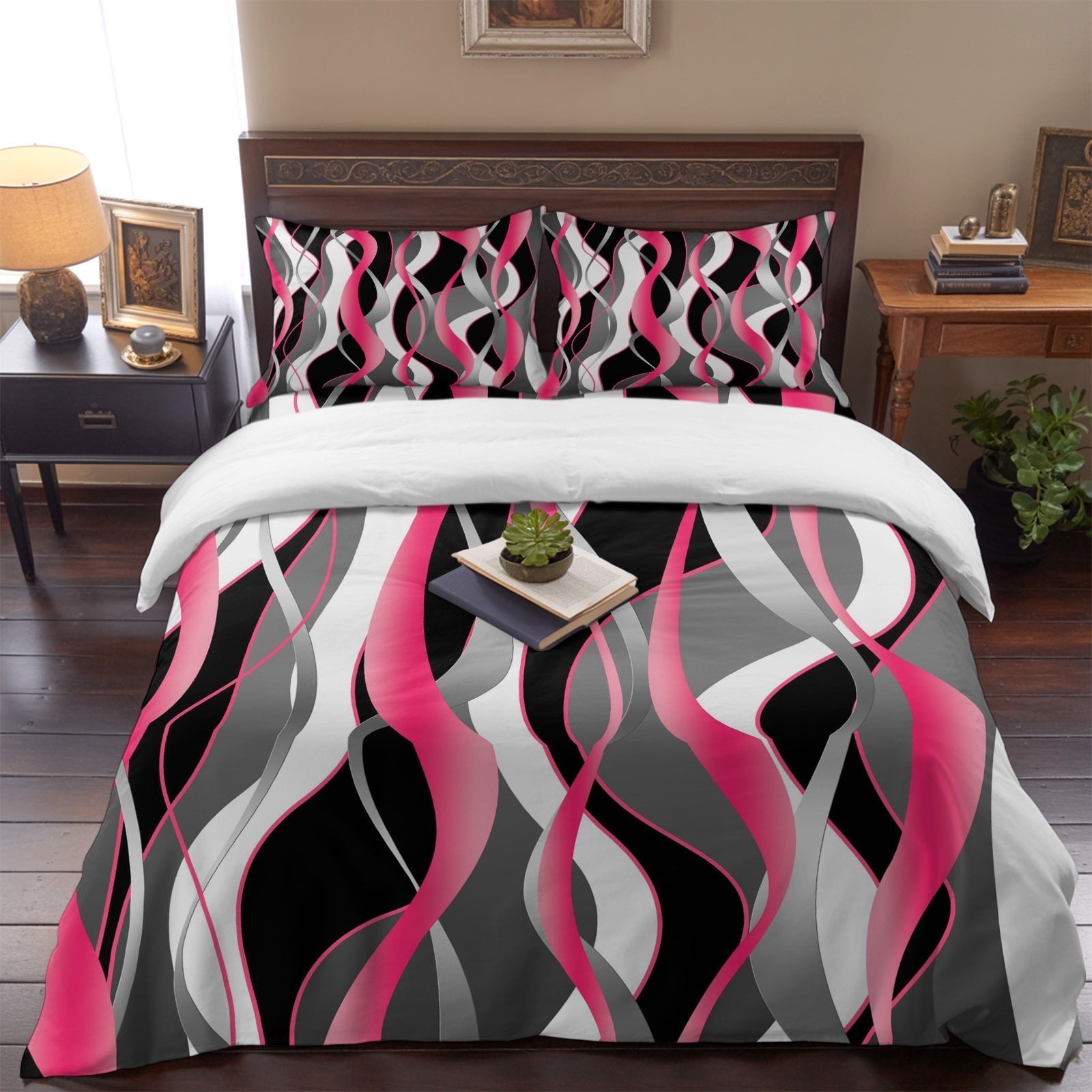 California King Size Duvet Cover 4 Piece Bedding Set Distortion Pink ...
