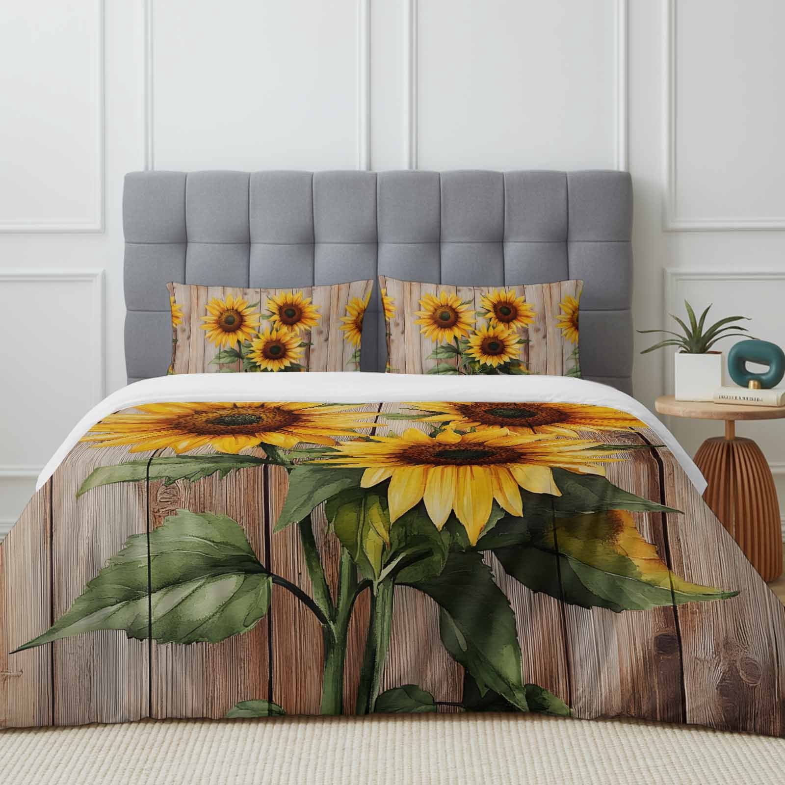 California King Size Duvet Cover 4 Piece Bedding Set Farm Sunflowers on ...