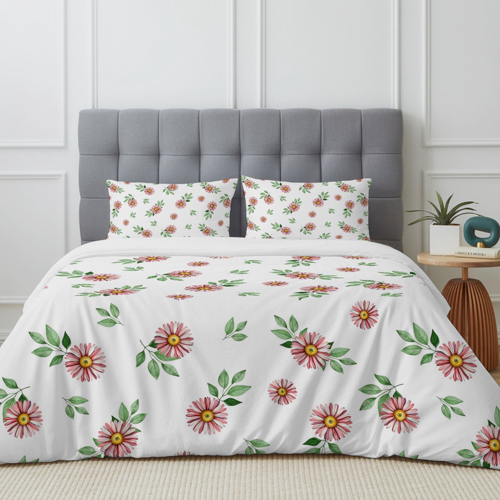 California King Size Duvet Cover 4 Piece Bedding Set Floral Leaves on ...