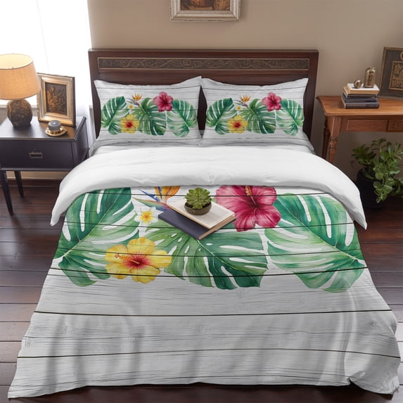 California King Size Duvet Cover 4 Piece Bedding Set Green Monstera ...