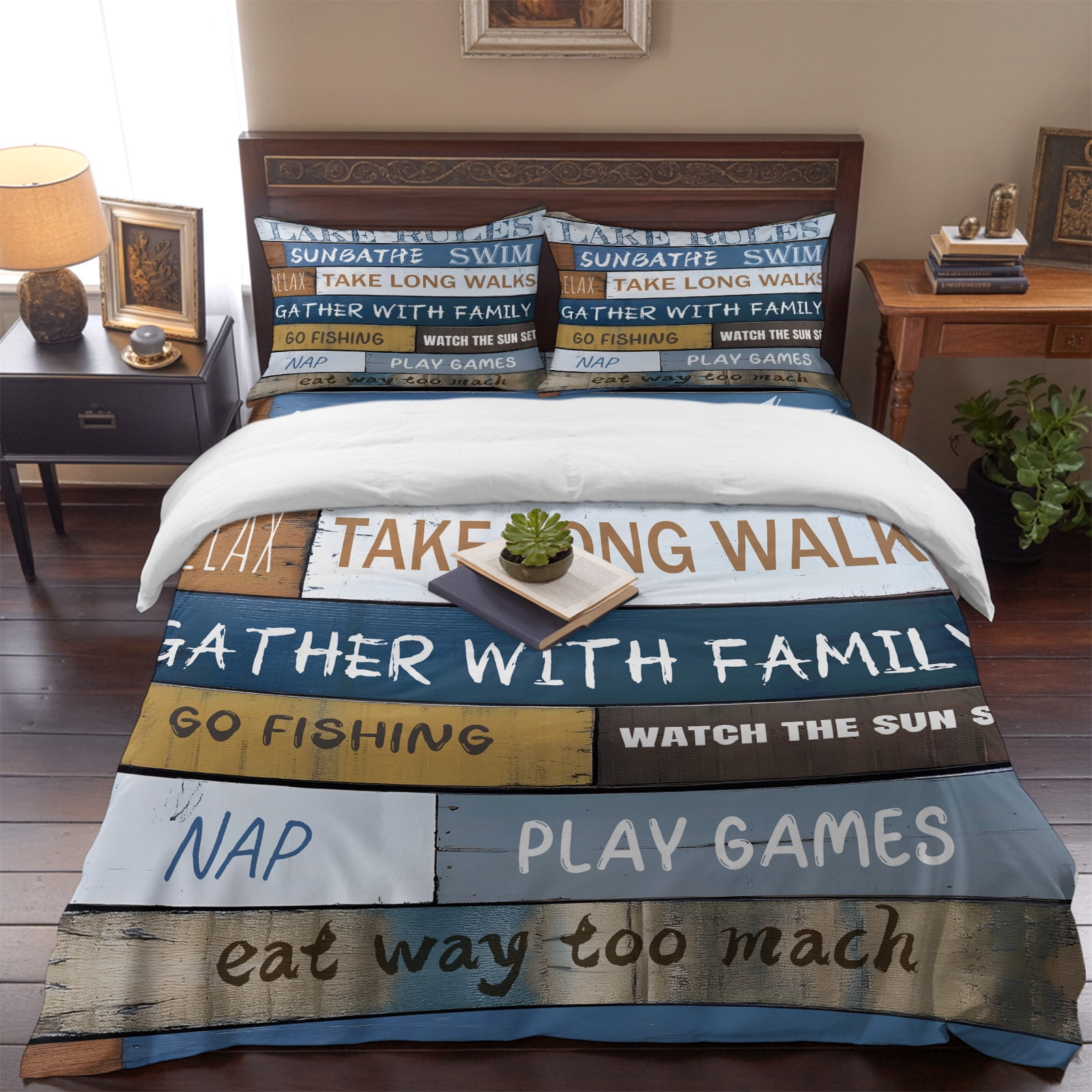 California King Size Duvet Cover 4 Piece Bedding Set Lake Rules Farm ...