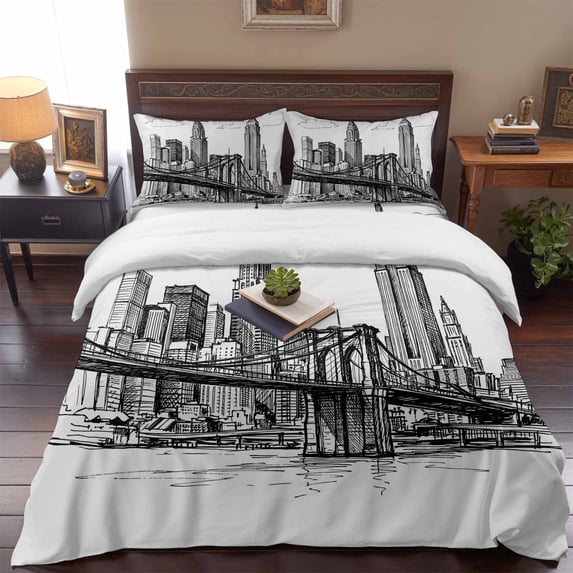 California King Size Duvet Cover 4 Piece Bedding Set Modern Bridge ...
