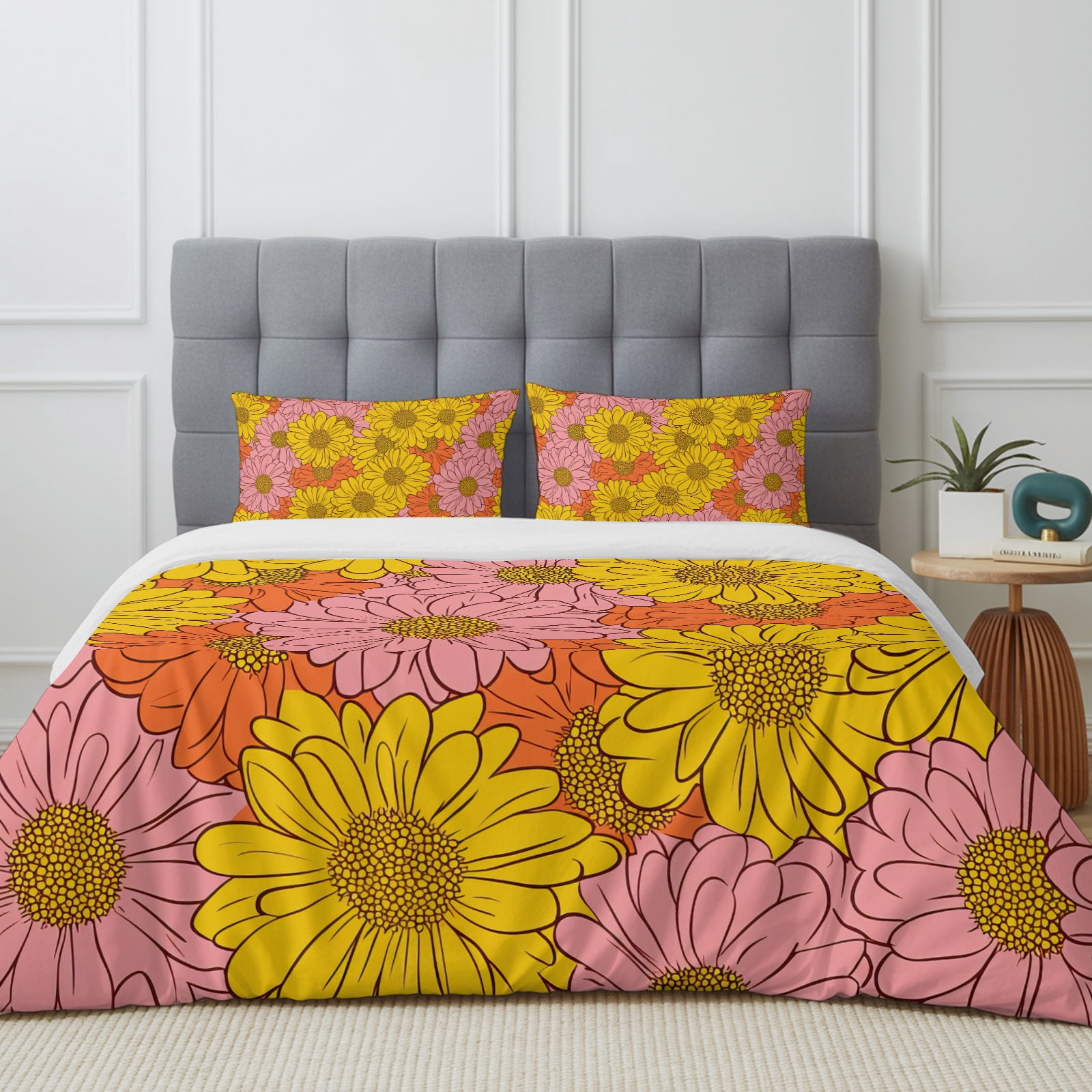 California King Size Duvet Cover 4 Piece Bedding Set Spring Daisy ...