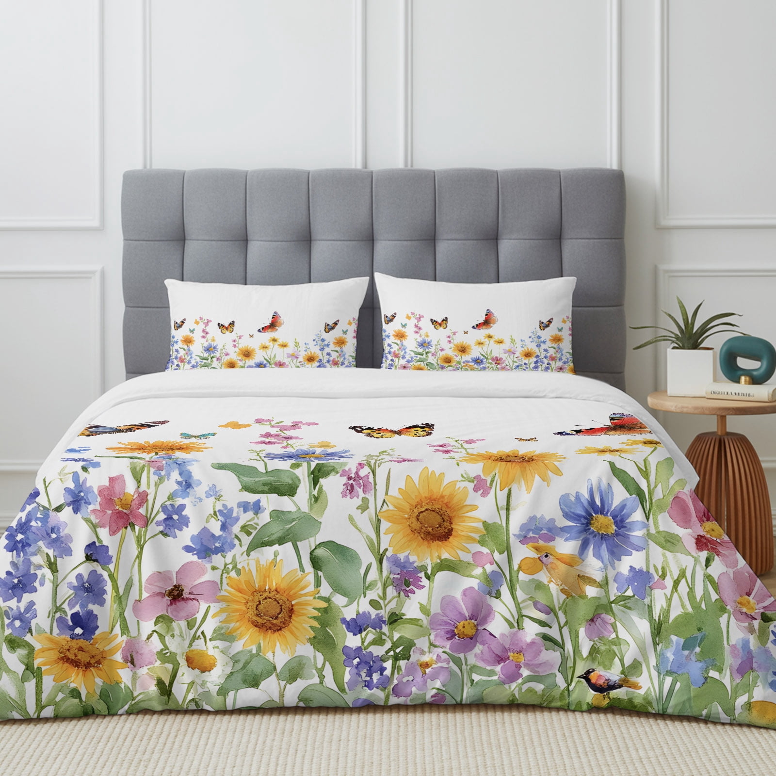 California King Size Duvet Cover 4 Piece Bedding Set Spring Watercolor ...