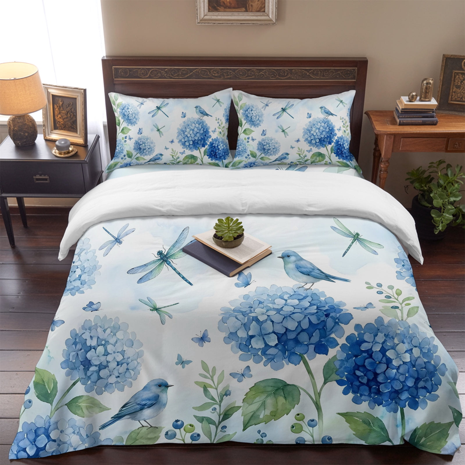California King Size Duvet Cover 4 Piece Bedding Set Watercolor Blue ...