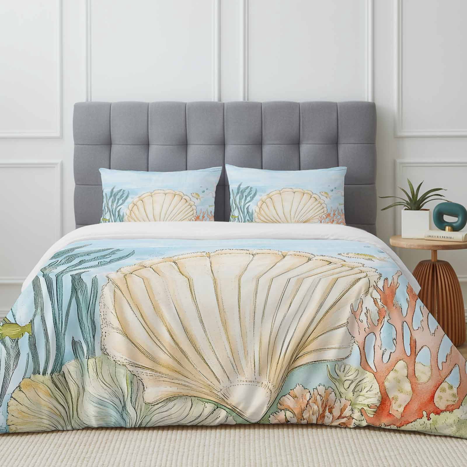 California King Size Duvet Cover 4 Piece Bedding Set Watercolor Marine ...