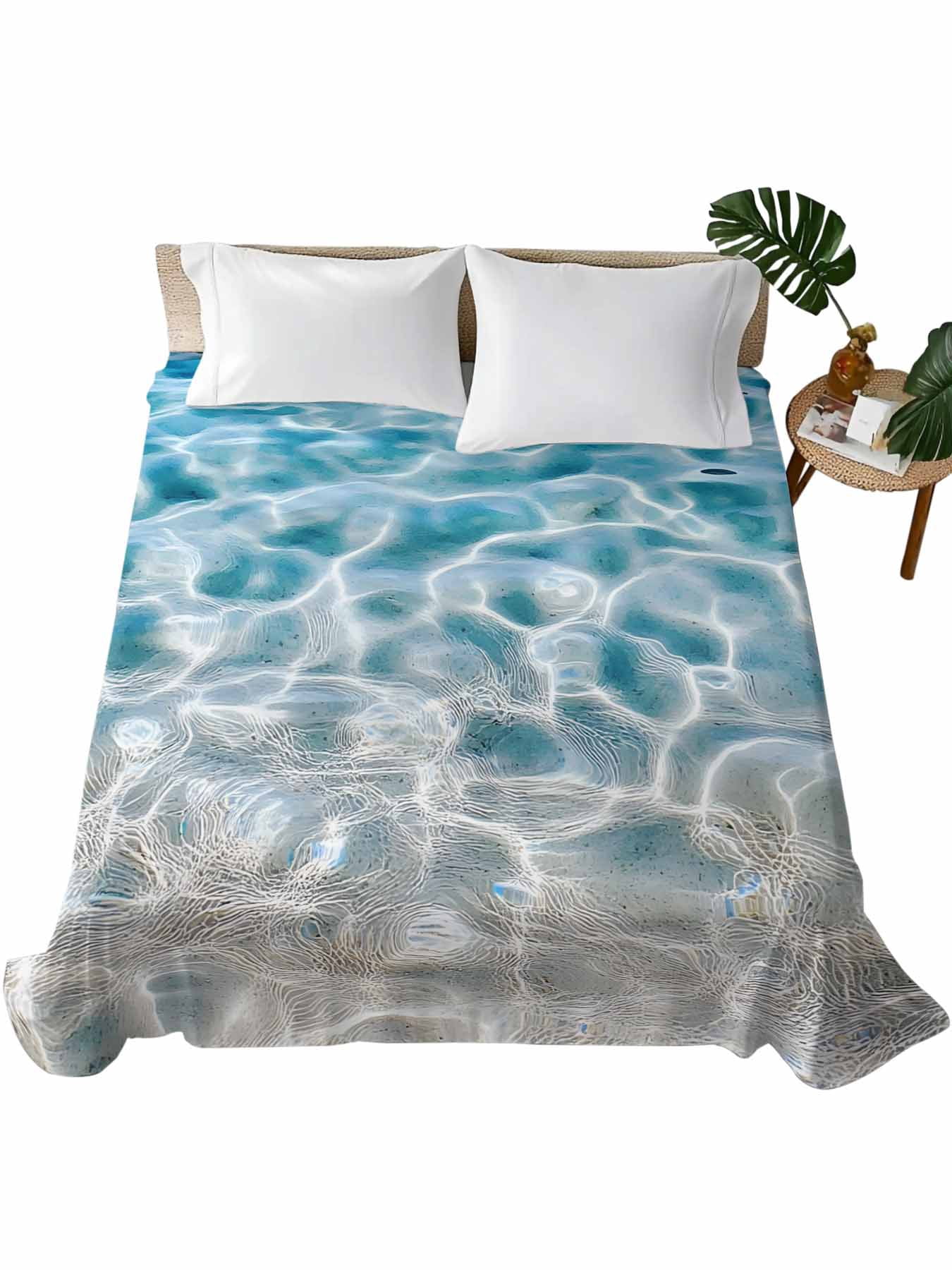 King Size Flat Sheet Only, Blue Ocean Soft Brushed Microfiber Bed ...