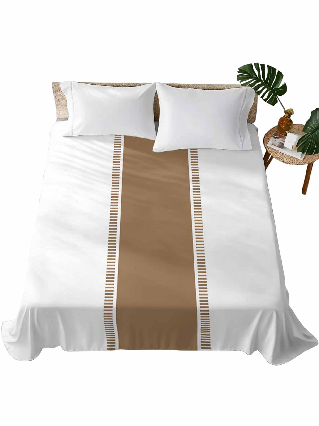 King Size Flat Sheet Only, Brown Solid Color Texture Soft Brushed ...