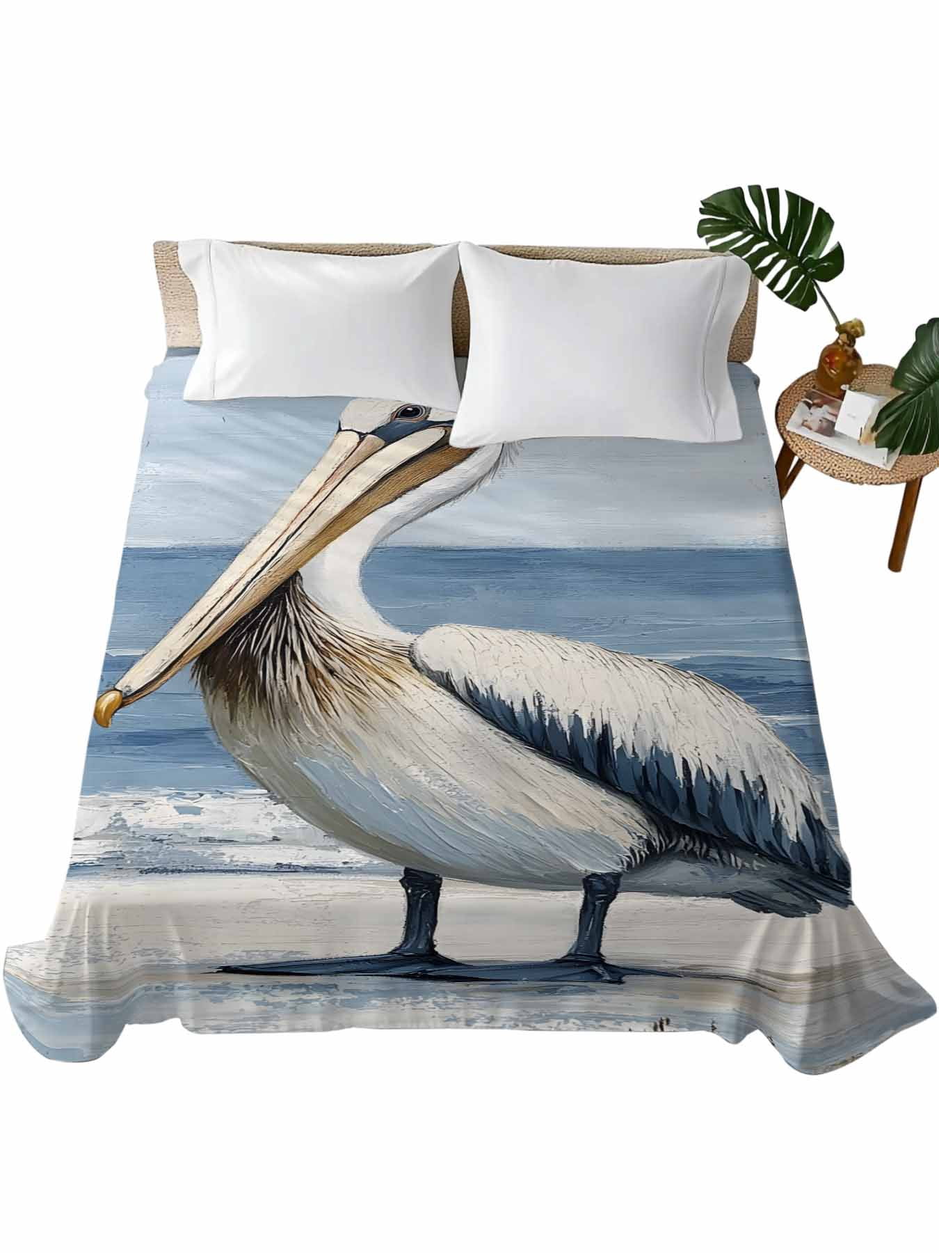 California King Size Flat Sheet Only, Coastal Pelican Soft Brushed ...