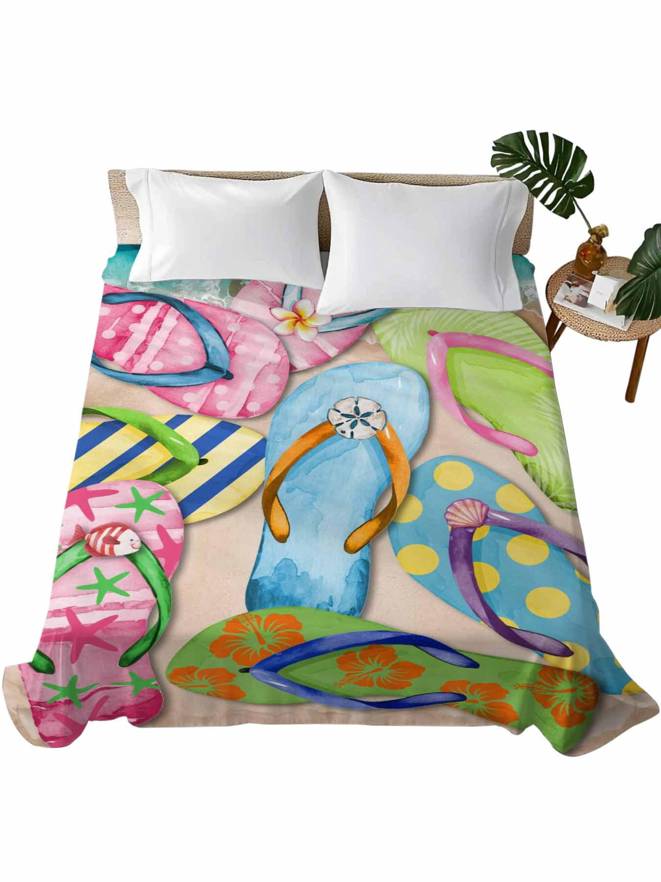 California King Size Flat Sheet Only, Colorful Flip Flops Soft Brushed ...