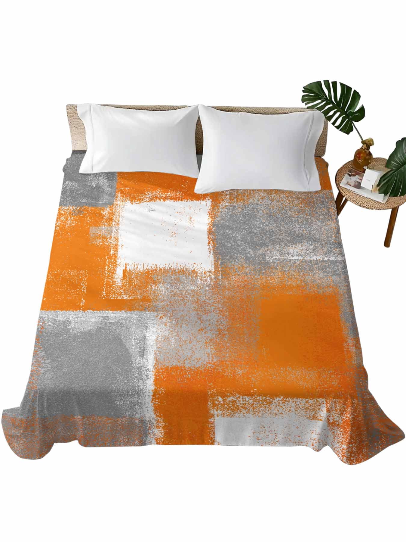 California King Size Flat Sheet Only, Orange Grey Soft Brushed ...