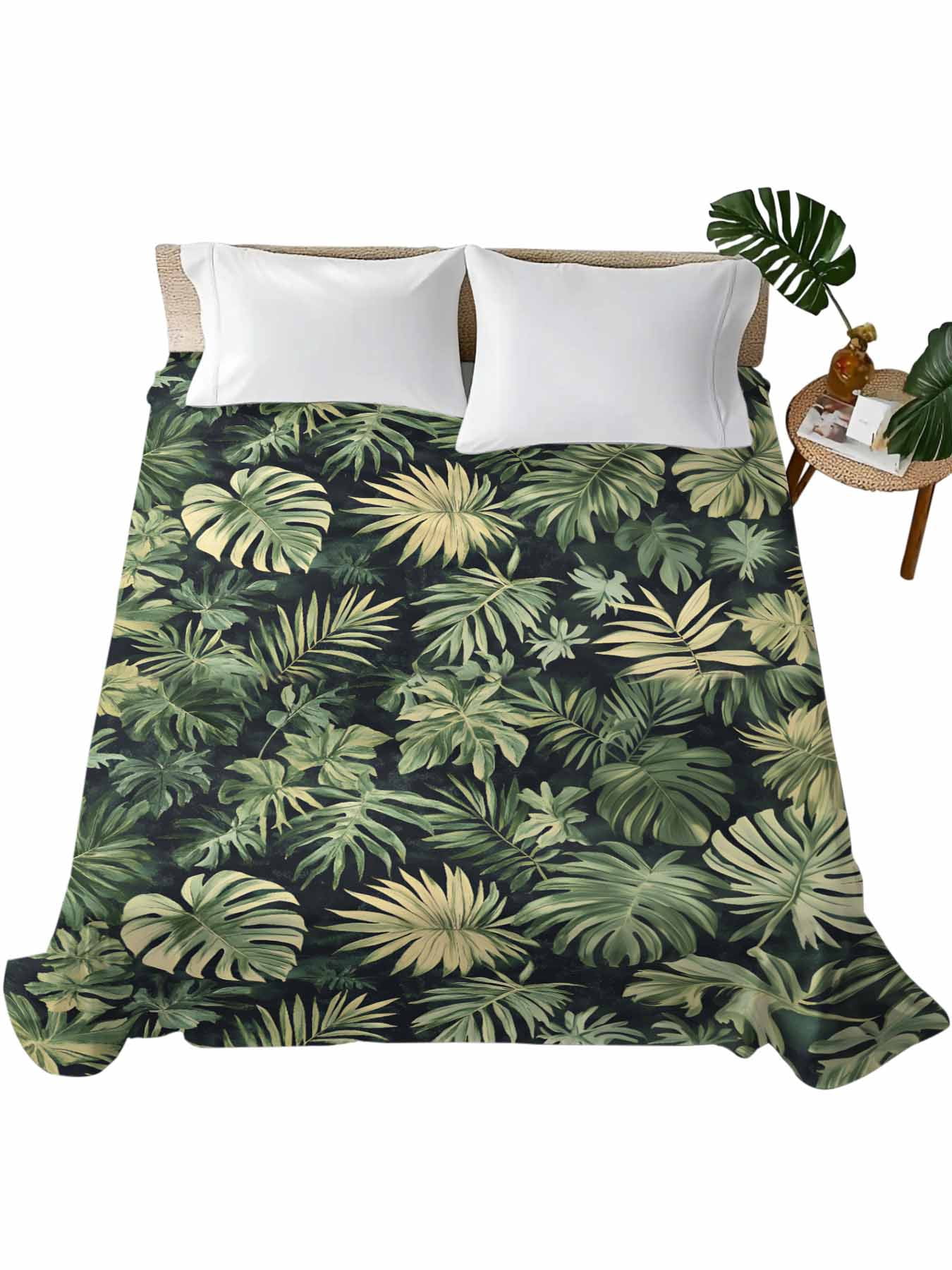 King Size Flat Sheet Only, Palm Tree Leaves Soft Brushed Microfiber Bed ...