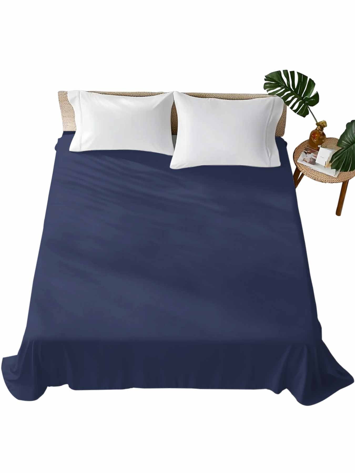 King Size Flat Sheet Only, Pure Dark Blue Soft Brushed Microfiber Bed ...