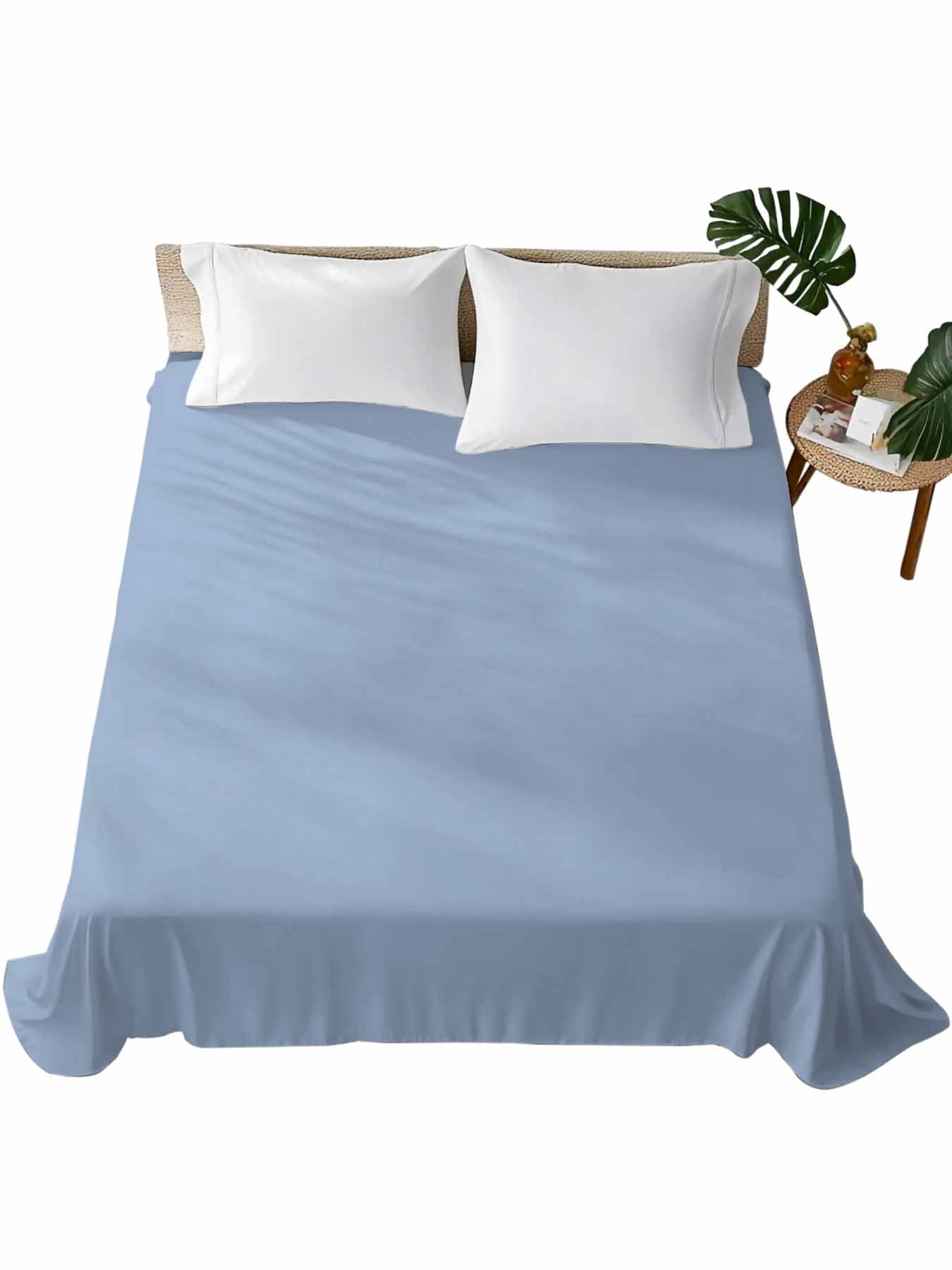 King Size Flat Sheet Only, Pure Light Blue Soft Brushed Microfiber Bed ...