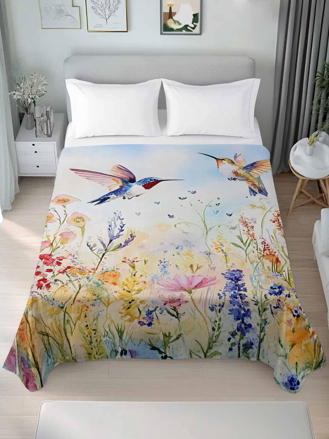 King Size Flat Sheet Only, Spring Floral Soft Brushed Microfiber Bed ...