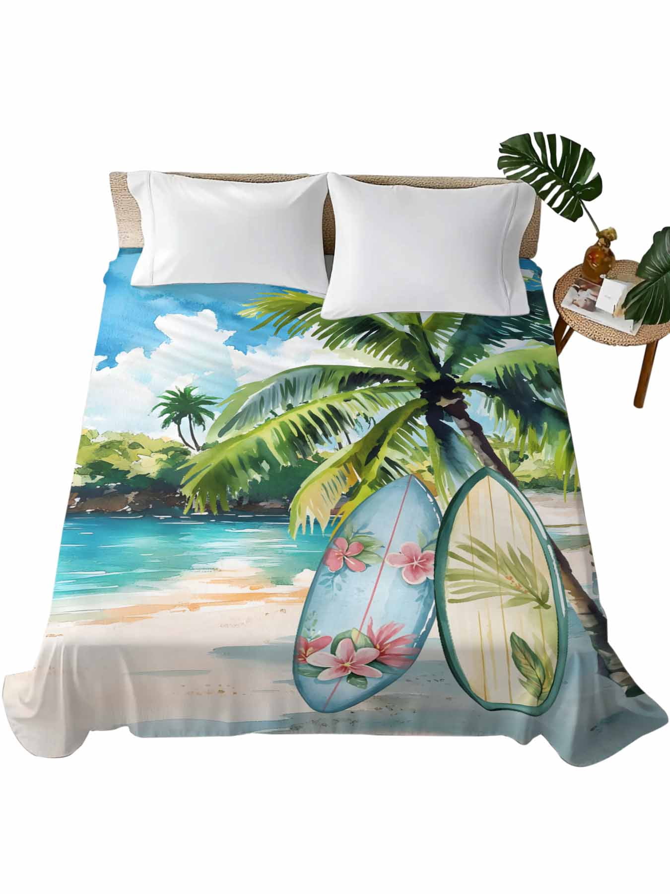 King Size Flat Sheet Only, Summer Beach Soft Brushed Microfiber Bed ...