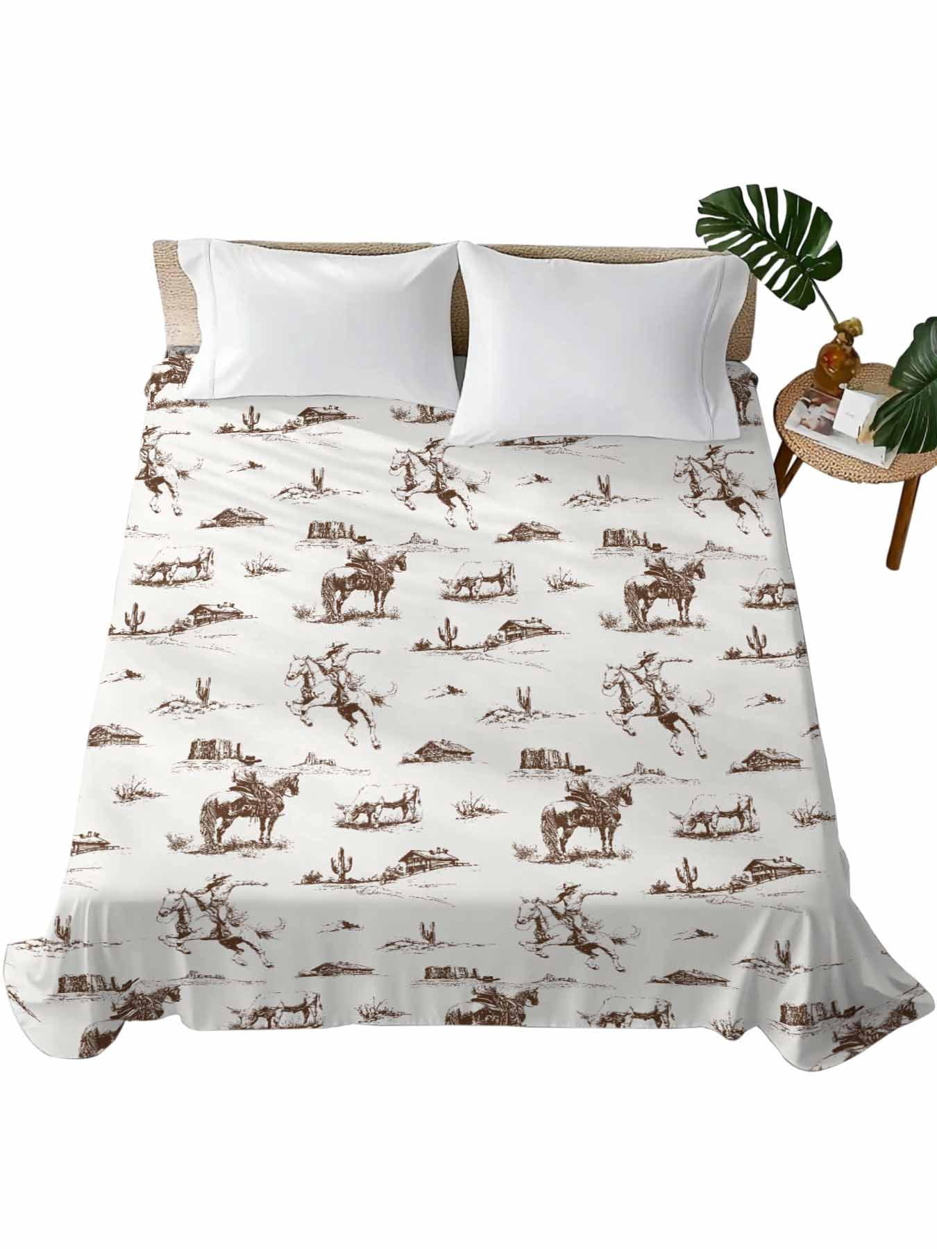 King Size Flat Sheet Only, Western Cowboy Soft Brushed Microfiber Bed ...