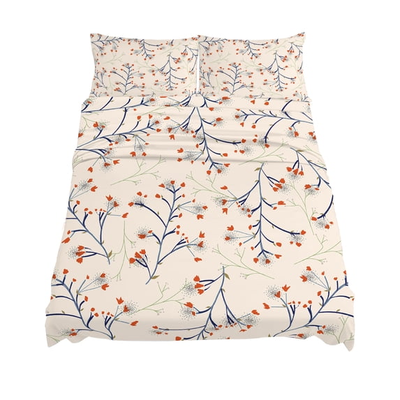 California King Size Floral Plants Sheet Sets Delicate Orange Flowers ...