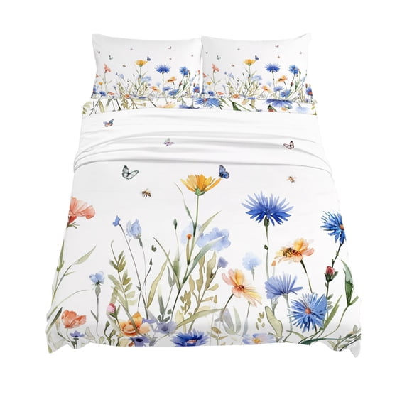 California King Size Flower Leaf Sheet Sets Butterfly Flowers Spring ...