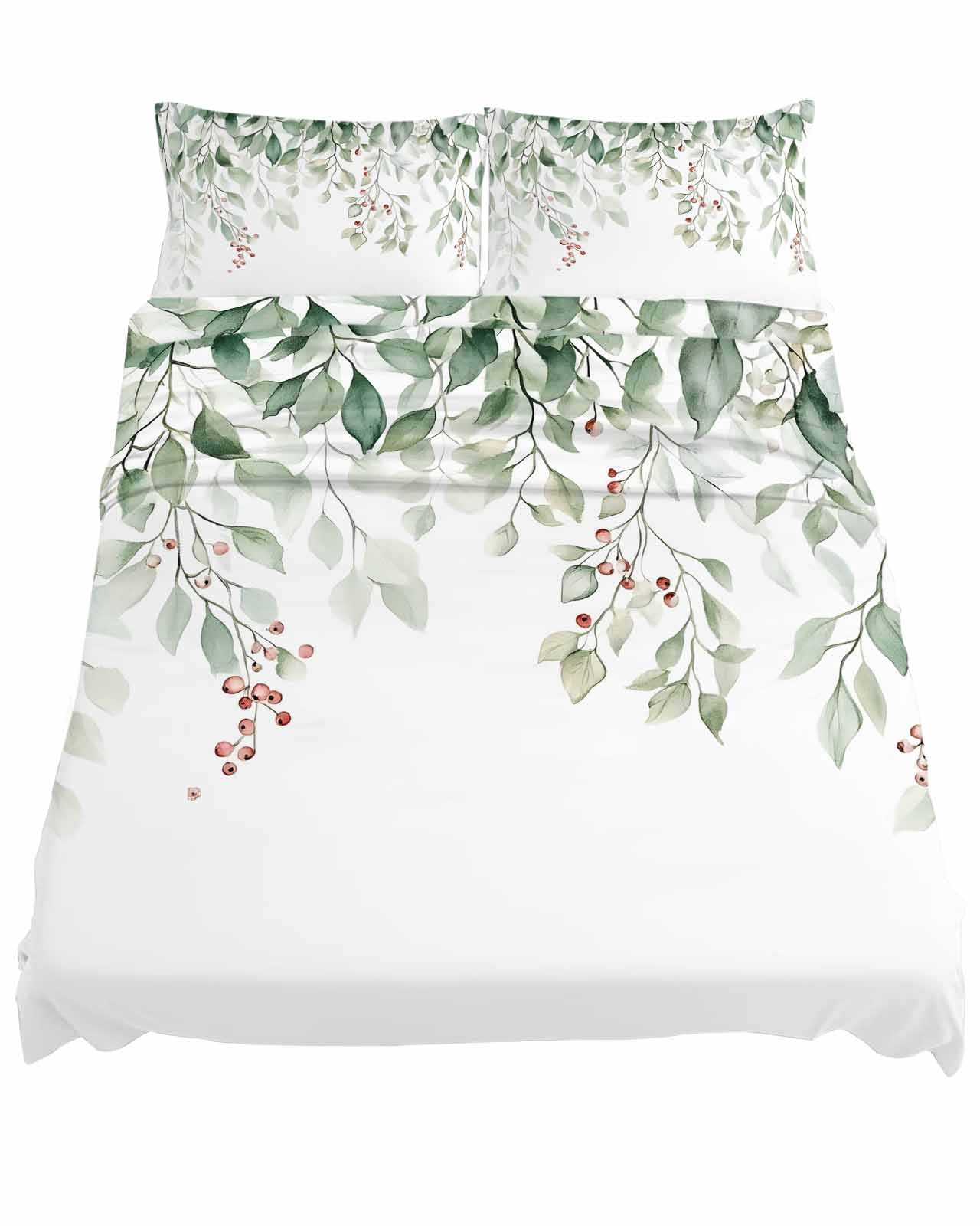 California King Size Green Eucalyptus Sheet Sets Leaf Red Fruit ...
