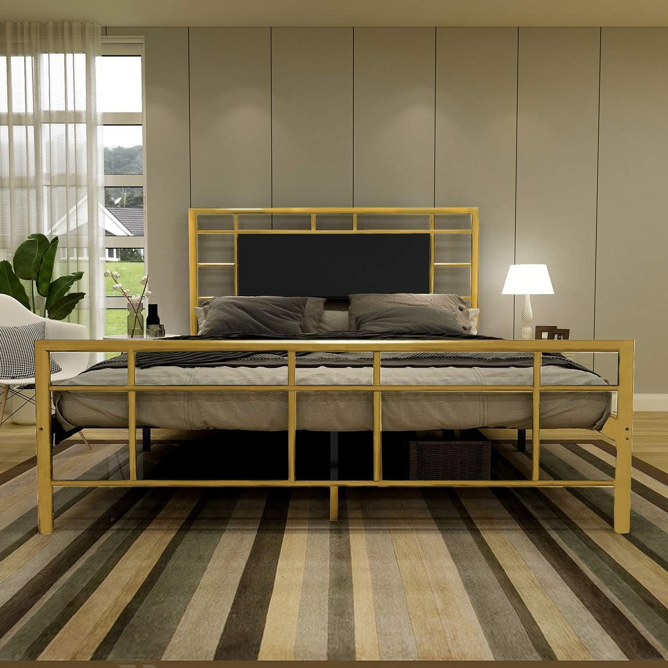 California King Size Metal Platform Bed Frames with Headboard and ...