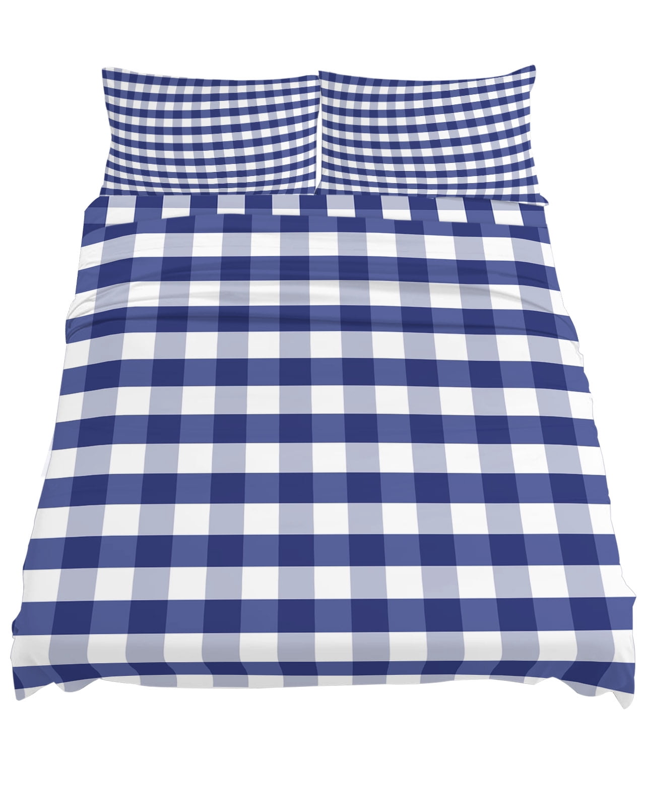 California King Size Navy Blue Sheet Sets Buffalo Plaid Soft Breathable ...