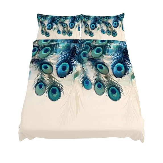California King Size Peacock Feathers Sheet Sets Retro Green Abstract ...