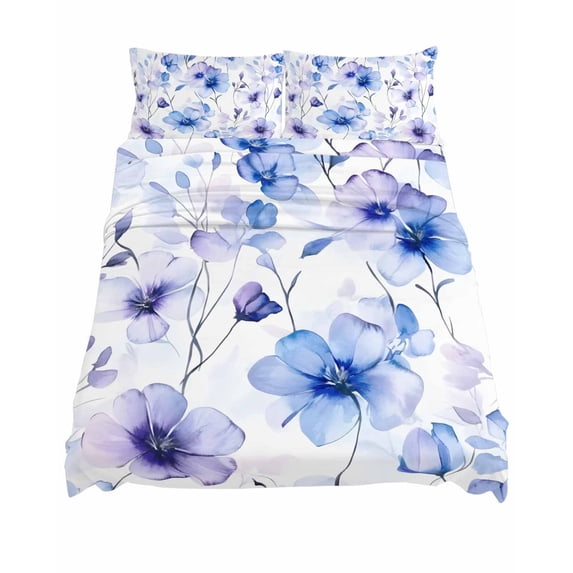 California King Size Purple Blue Sheet Sets Gradient Flowers Pansy ...