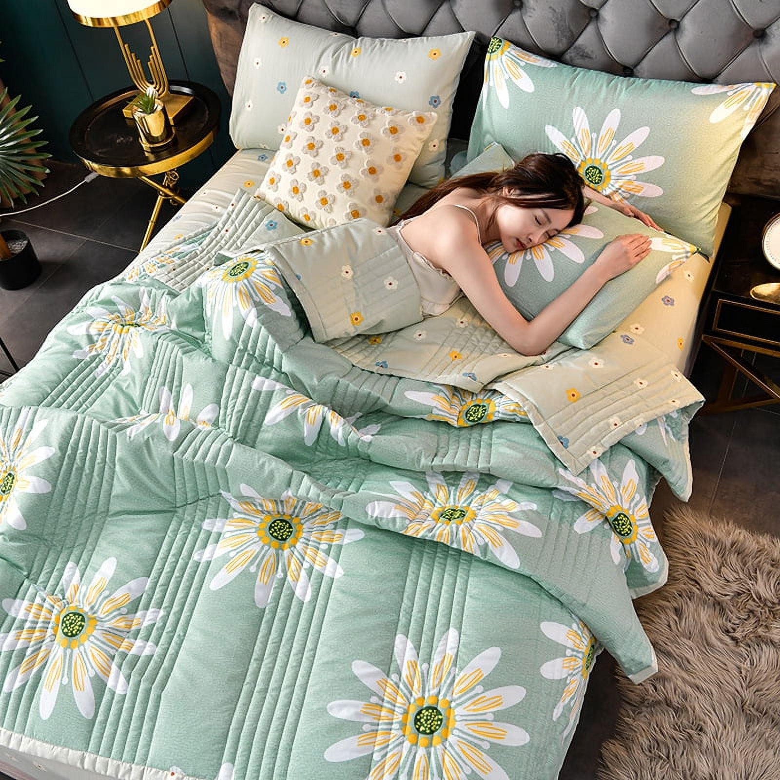California King Size Quilt, 100% Cotton Washed Summer Cooler Quilt Air ...