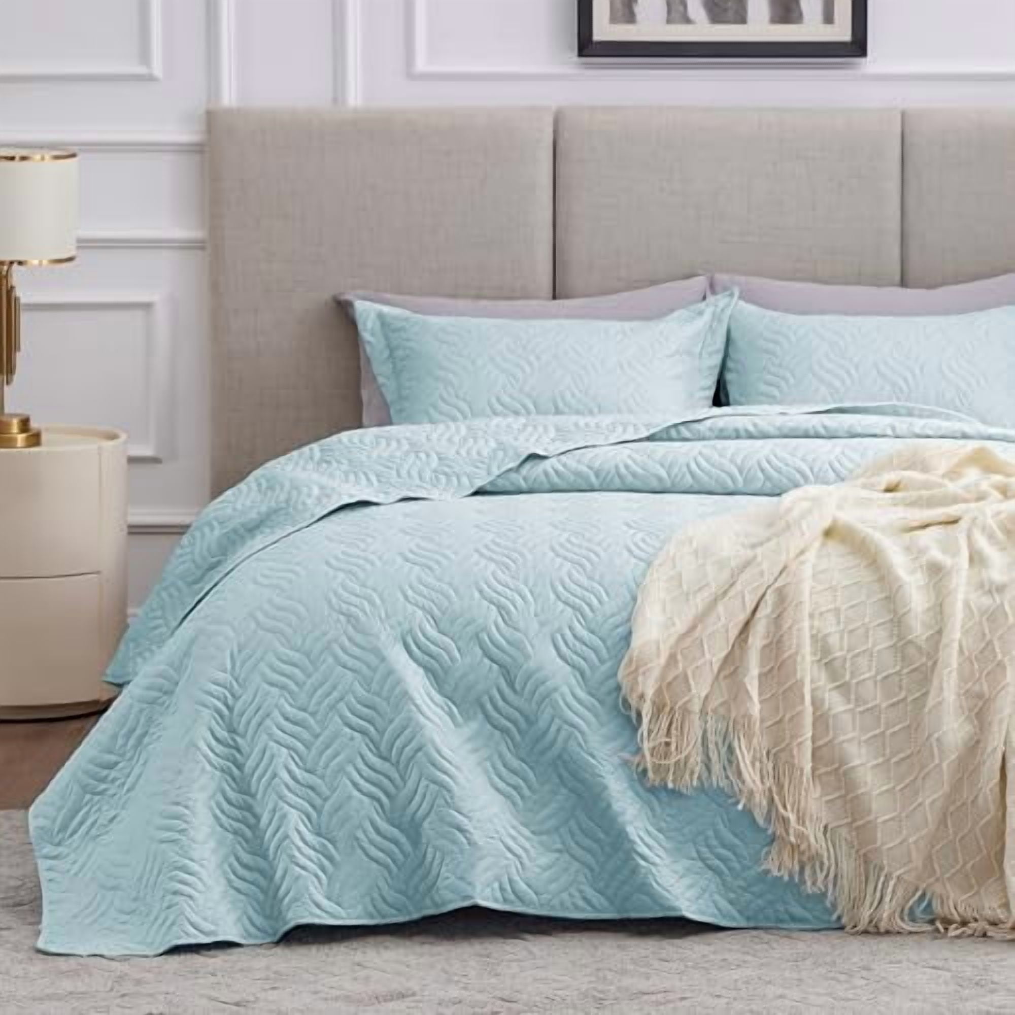 California King Size Quilt Bedding Set Light Blue Bedspread - Cal King ...