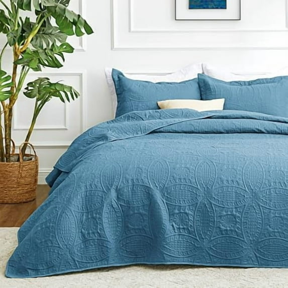 California King Size Quilt Bedding Set Misty Blue Bedspreads - Cal King ...