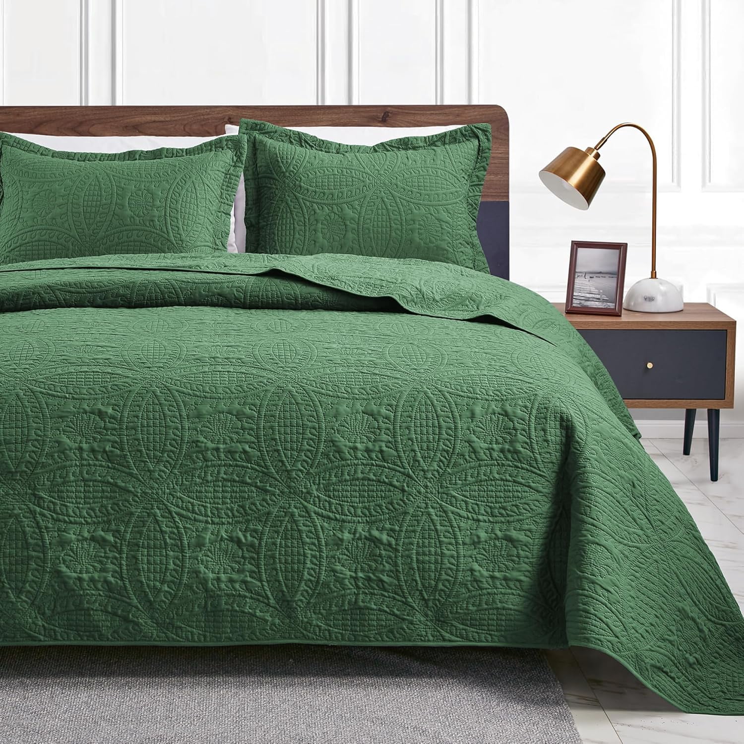 California King Size Quilt Set Olive Green Summer Lightweight Bedspread ...