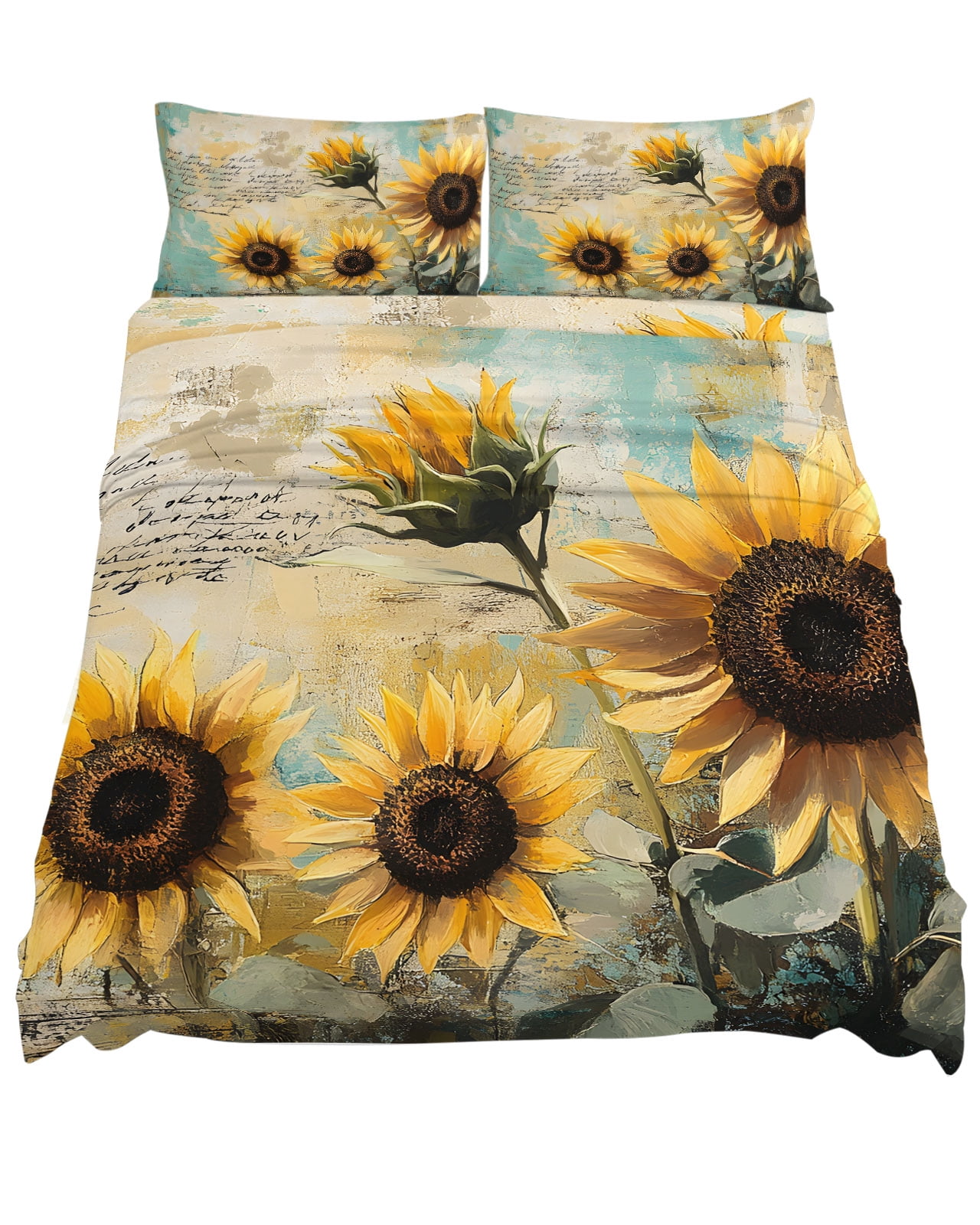 California King Size Retro Sunflower Sheet Sets Vintage Flower Rustic ...