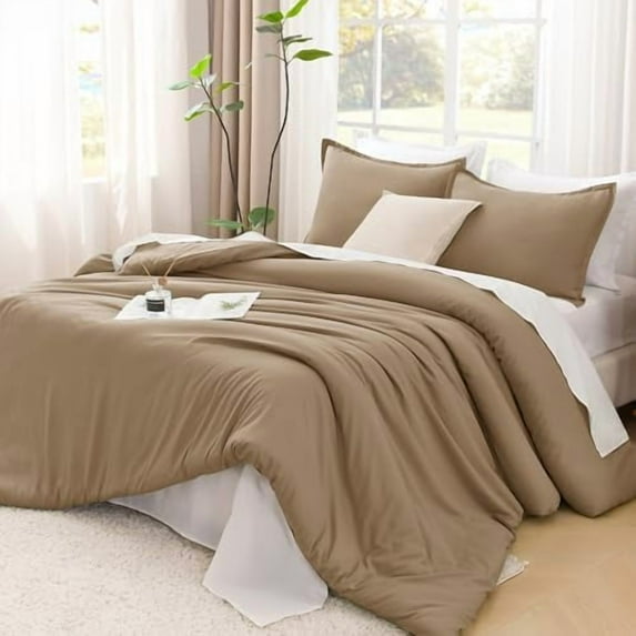 California King Size Taupe Comforter Set, 3 Pieces Cal King Solid ...