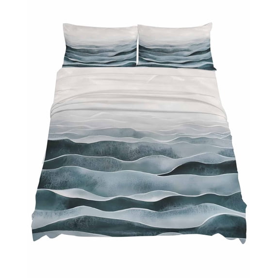 California King Size Turquoise Ombre Sheet Sets Modern Moire Geometric ...