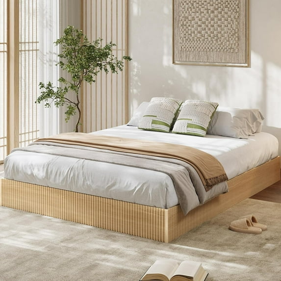 California King Size Wood Bed Frame, Wooden Platform Bed with Fluted ...