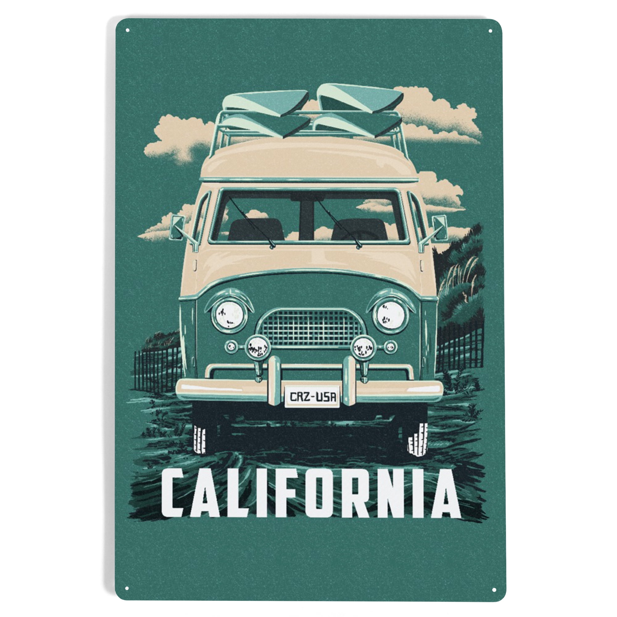 California, Letterpress, Camper Van, Contour (12x18 Aluminum Art ...
