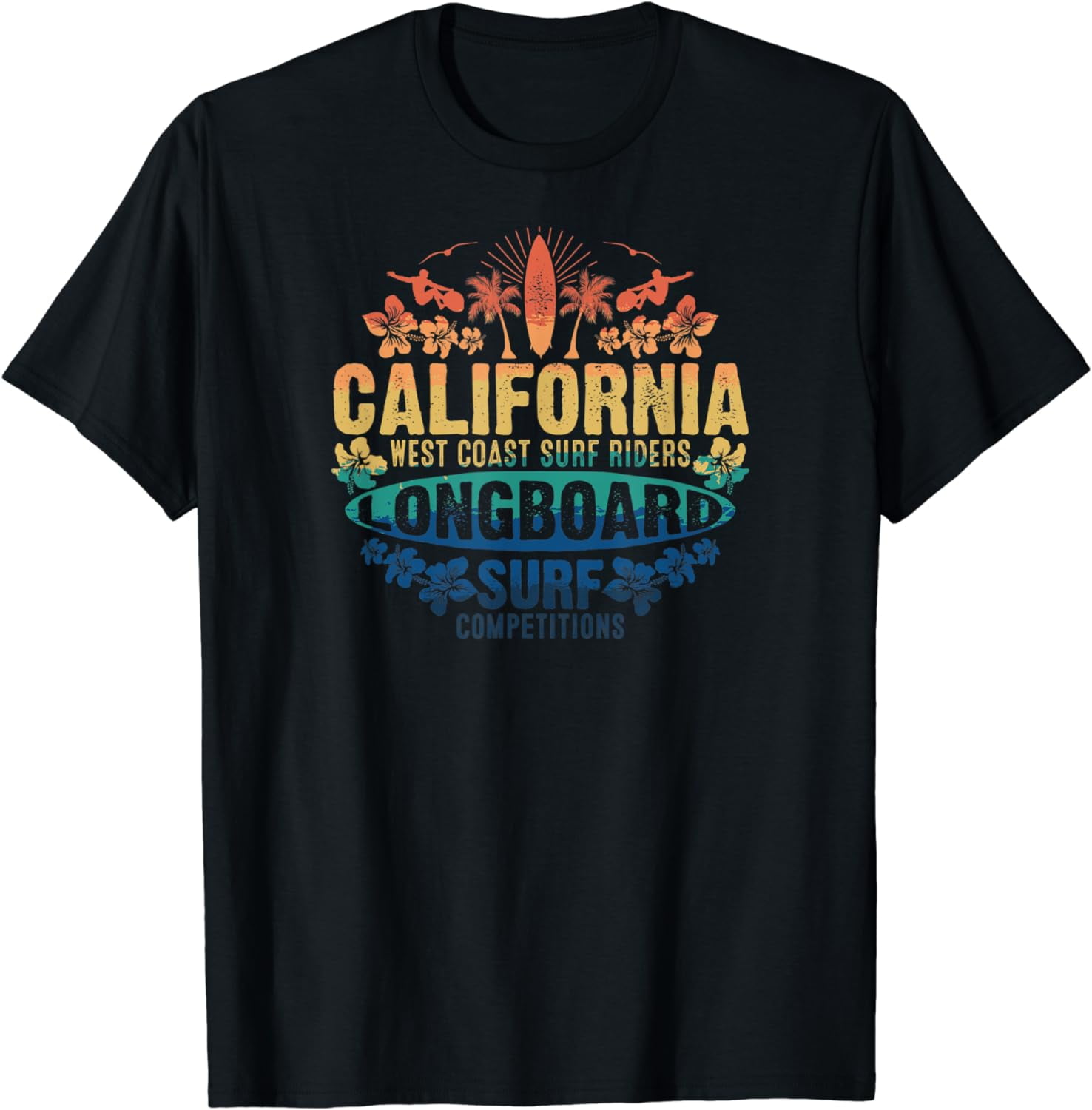 California Longboard Surf Competitions Vintage Badge Cotton T-Shirt ...