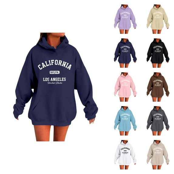 California Los Angeles Hoodies for Women 2025 Drop Shoulder Hoodie with ...