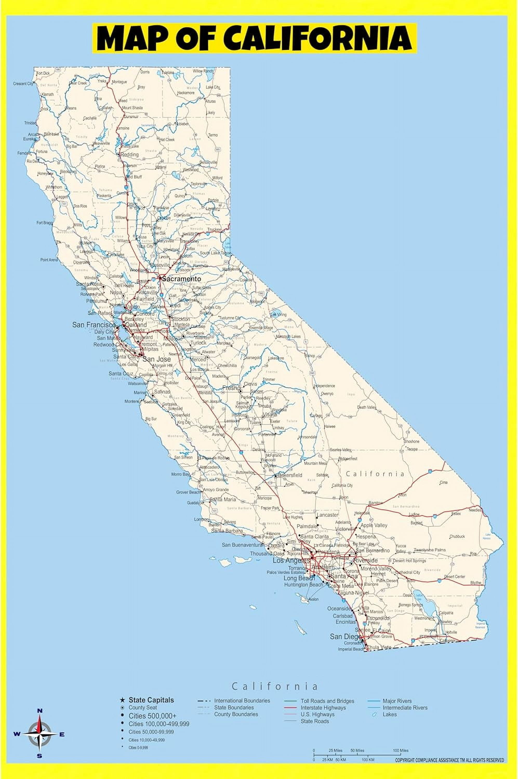 California Map Poster - Laminated Wall Map - Style B - 18x24 - Ideal ...