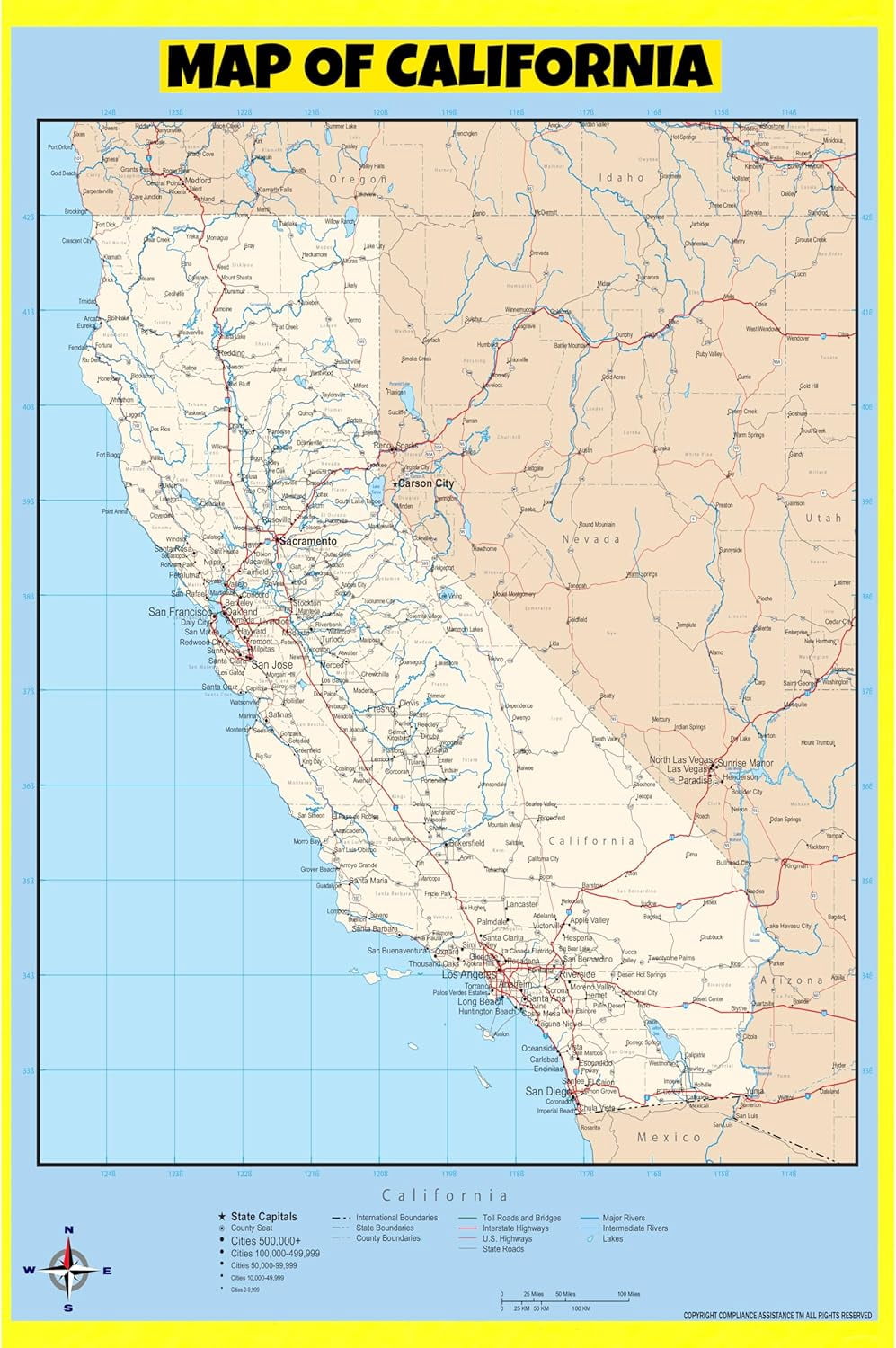 California Map Poster - Laminated Wall Map - Style D - 18x24 - Ideal ...