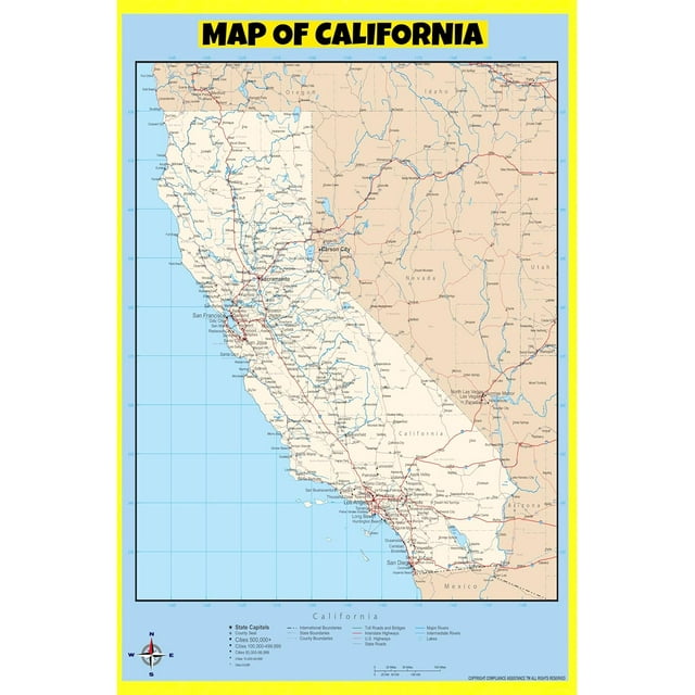 California Map Poster - Laminated Wall Map - Style D - 20x30 - Ideal for Classrooms and Homes ...